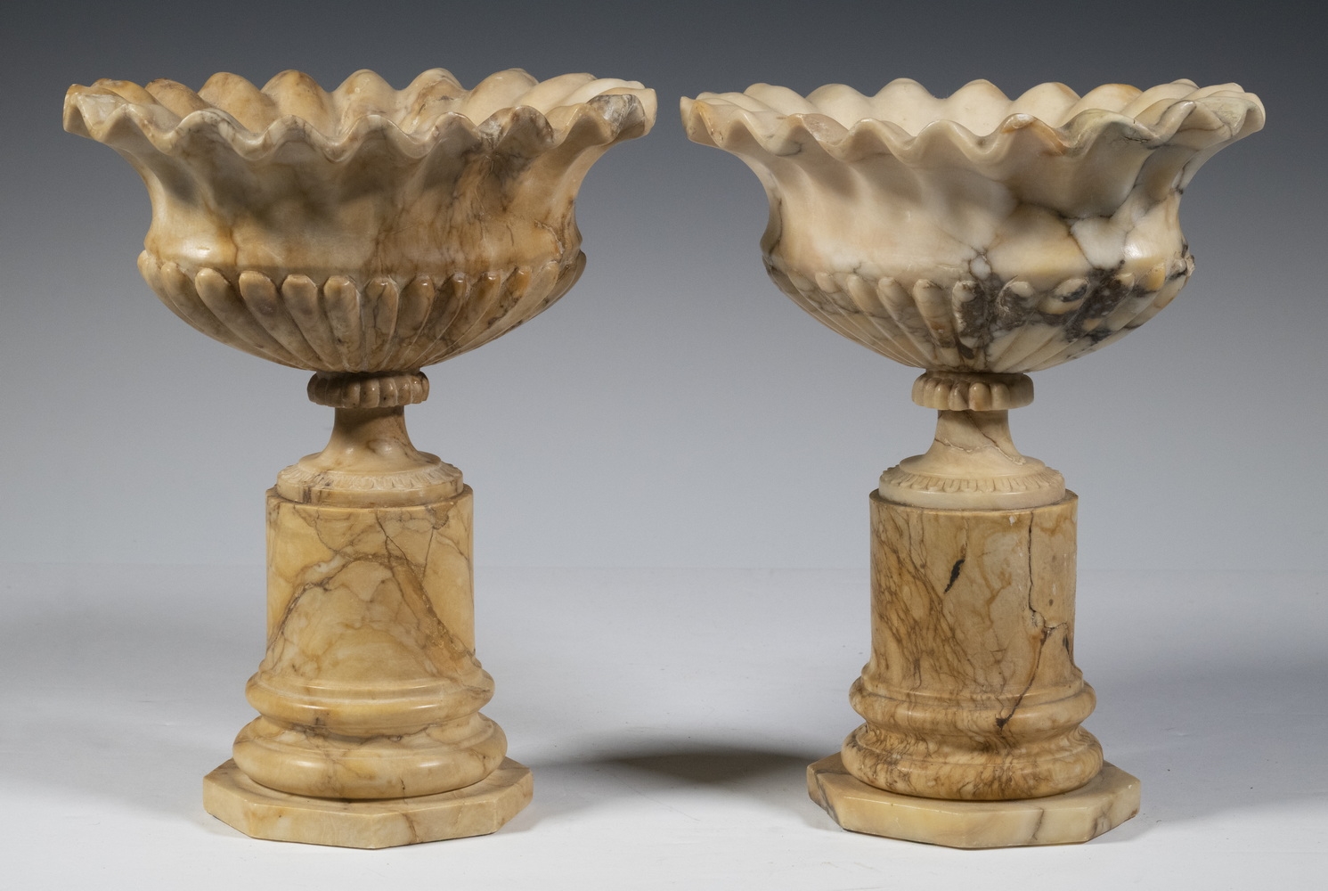 Italian School, 19th Century | Romanesque Oval Scalloped Pedestal Bowls ...