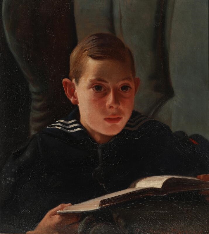 August Haerning | Portrait of a reading boy in a seaman uniform (1922 ...