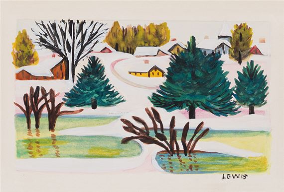 Maud Lewis | Winter Landscape with Reflecting Ponds | MutualArt