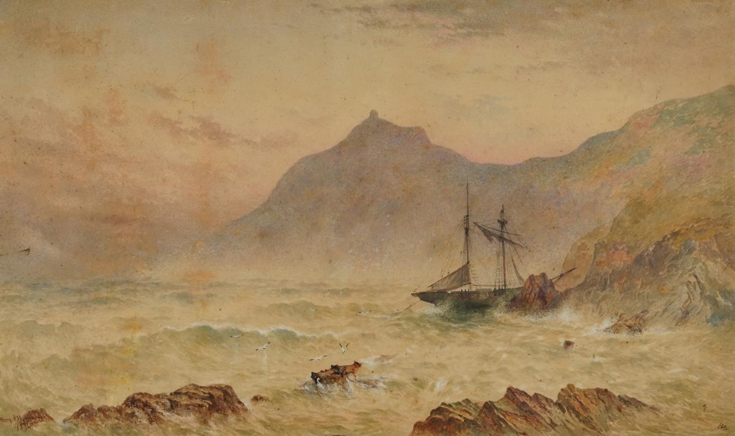 Harry Williams | Rocky coastal scene with shipwreck (19th Century ...