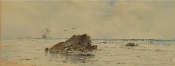 Albert Ernest Markes | Coastal scene with seagulls and ships (Late 19th ...