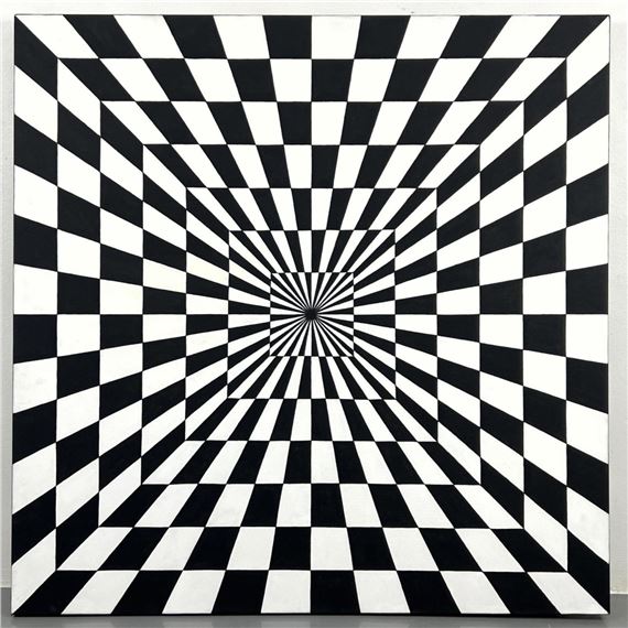 Tim Fisher | Lg TIM RAY FISHER Black and white Op Art acrylic painting ...