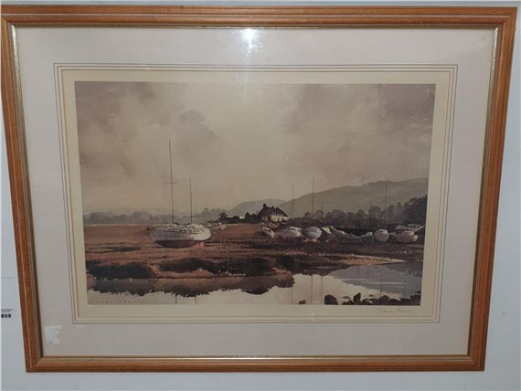 Sidney Perrin | Boats in dry dock. | MutualArt