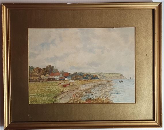 E. Taylor | a farm scene with a cattle beside a lake | MutualArt