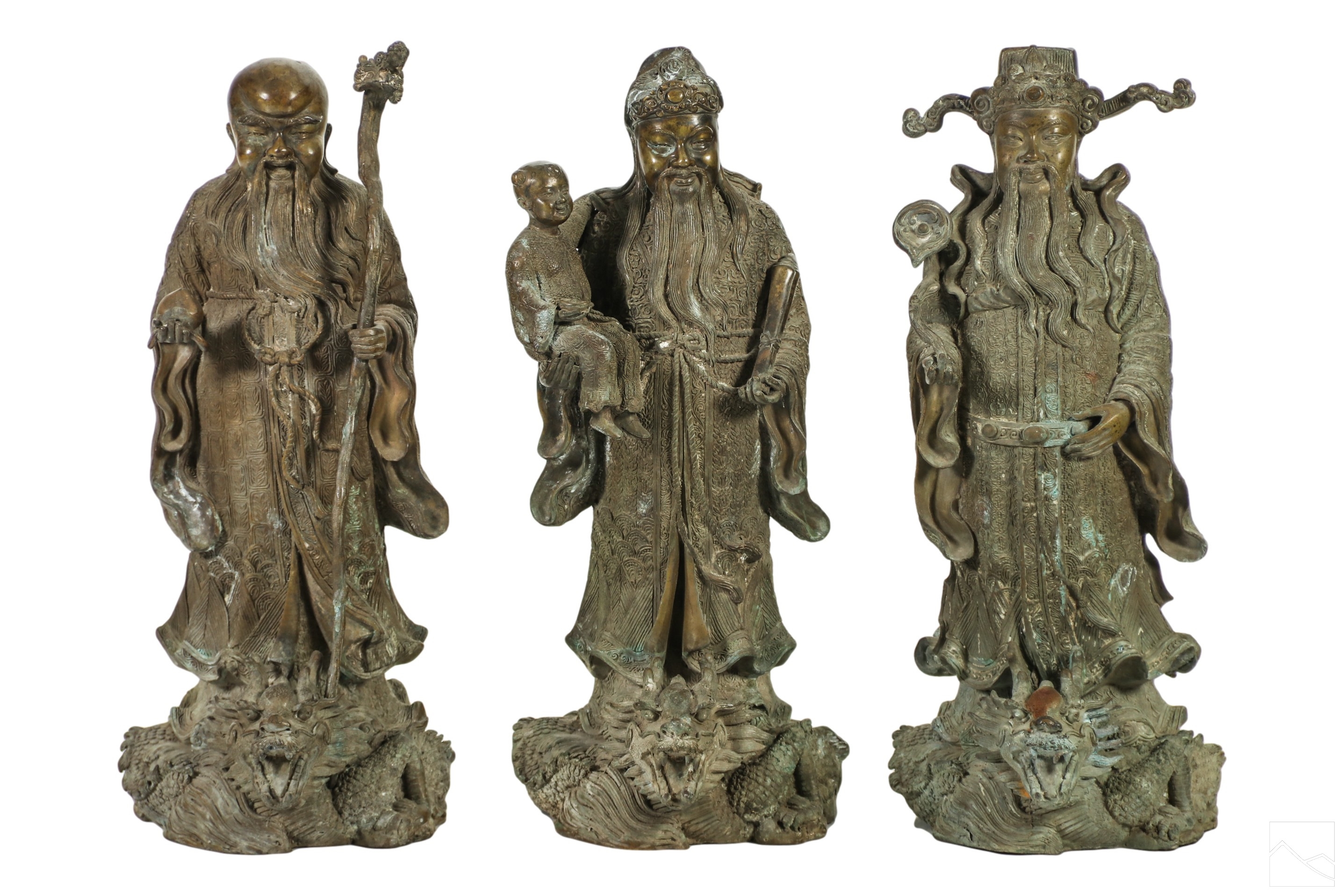 Chinese School | Chinese Bronze Sanxing Divine Immortals Sculptures ...