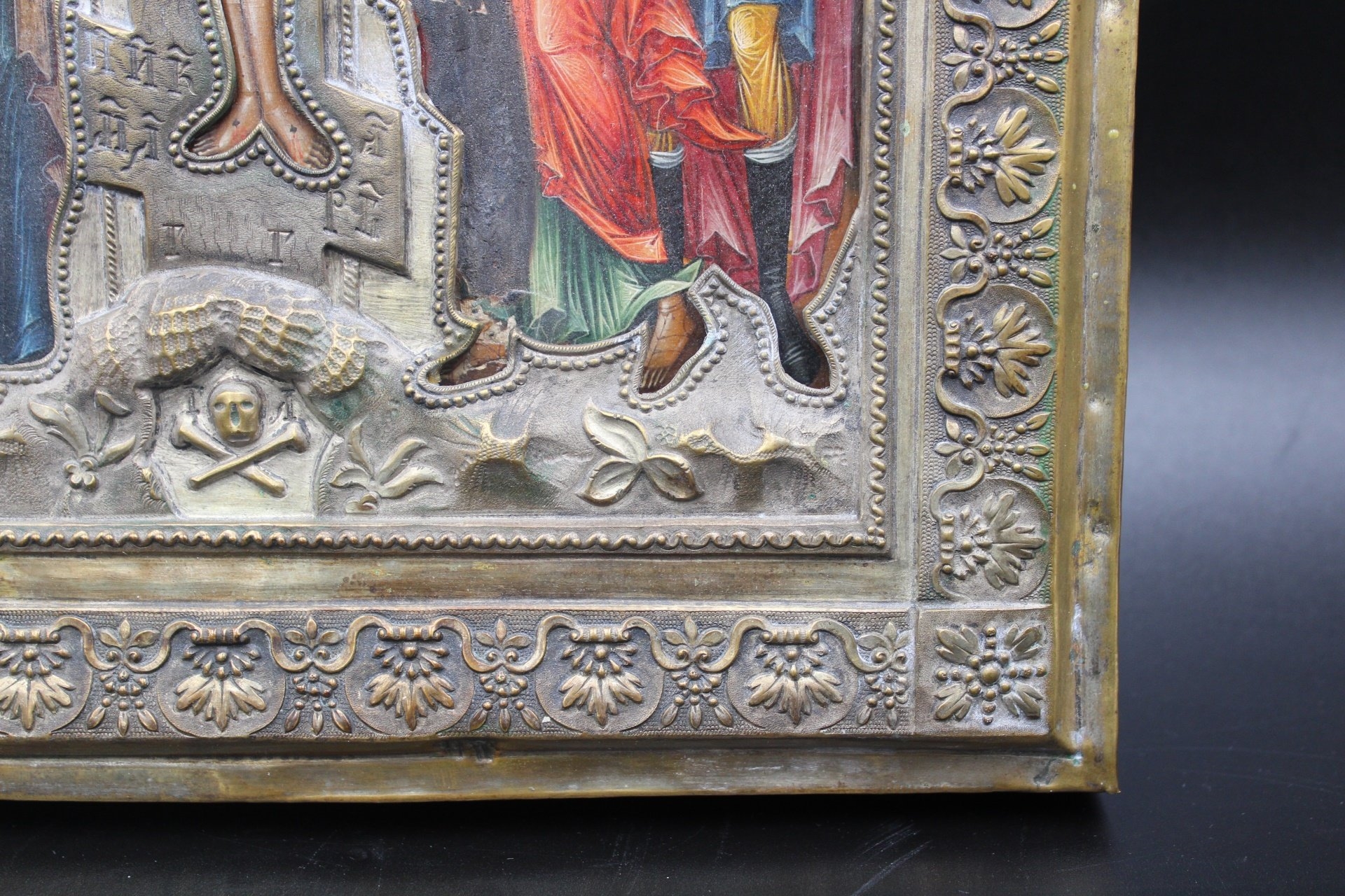 Russian School, 19th Century | Christ is depicted on the cross flanked ...