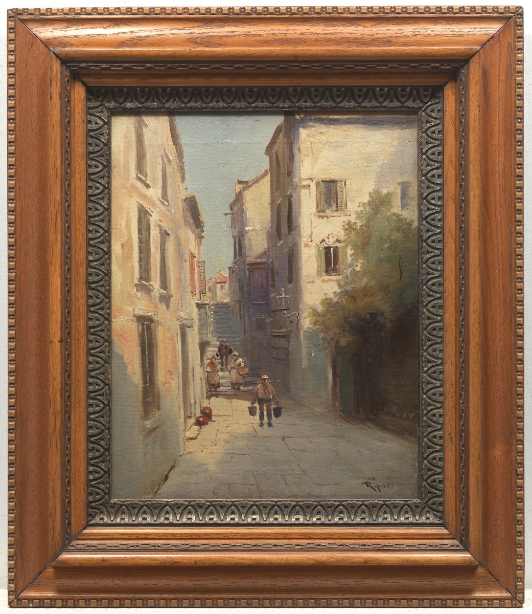 Virgilio Ripari | Italian cityscape with dwellers | MutualArt