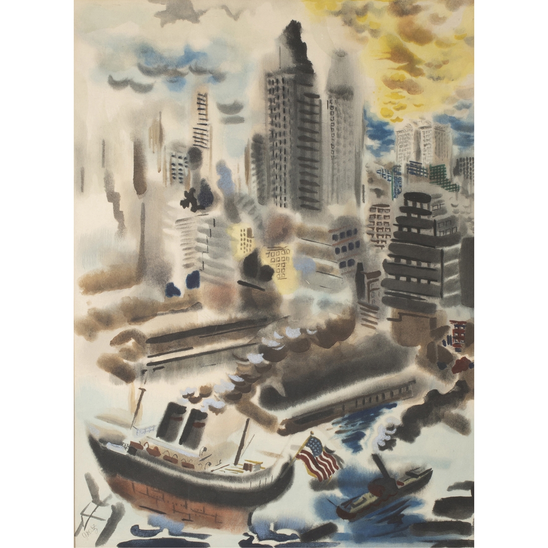 George Grosz | Untitled (Manhattan Harbor) | MutualArt