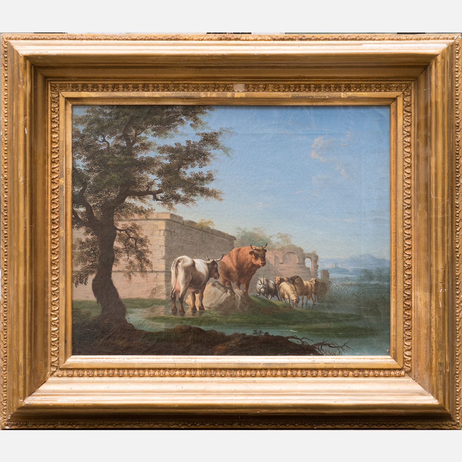 Jacob Philippe Hackert | cows and sheep in classical landscape | MutualArt