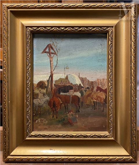 Lajos Zombory | Chevaux près d’un calvaire. | MutualArt