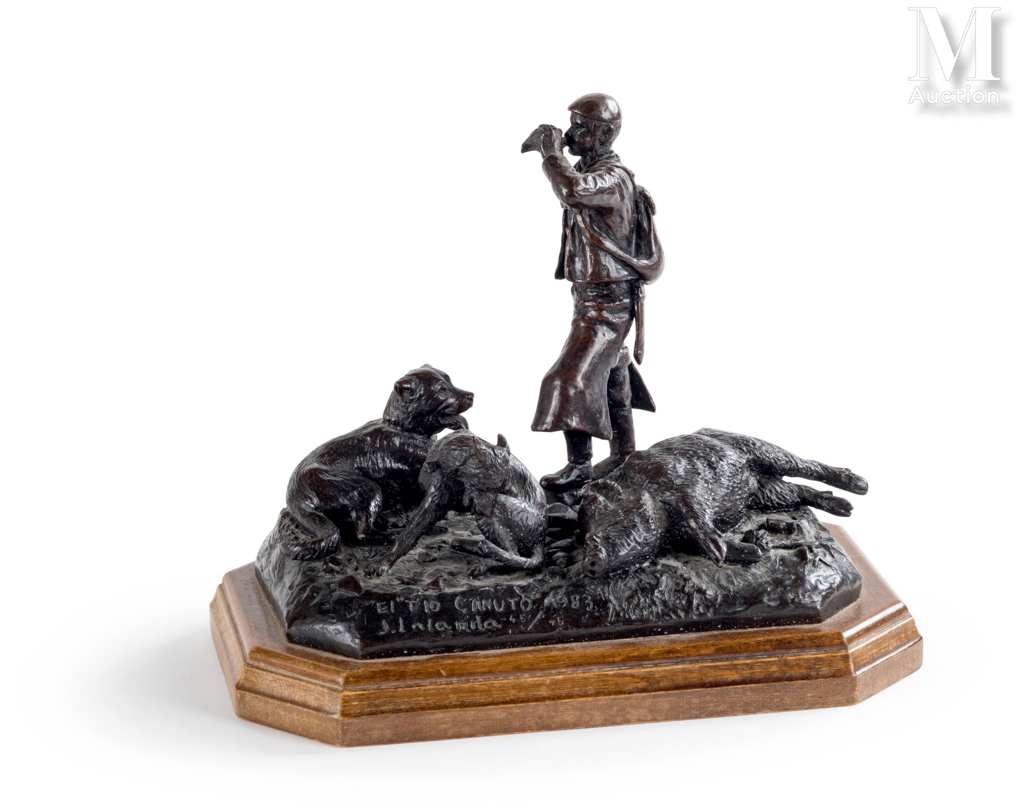 Josechu Lalanda | Le chasseur au sanglier et deux chiens qui sonne la ...