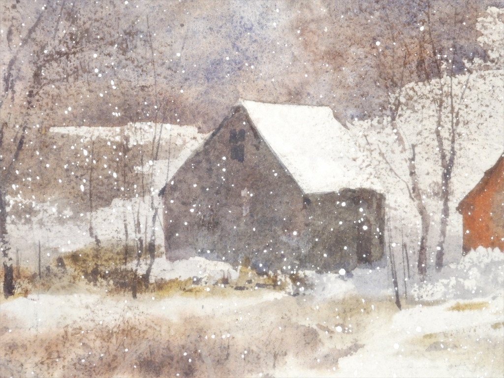 Bernard Corey | Bernard Corey Winter Farm Landscape WC Painting | MutualArt