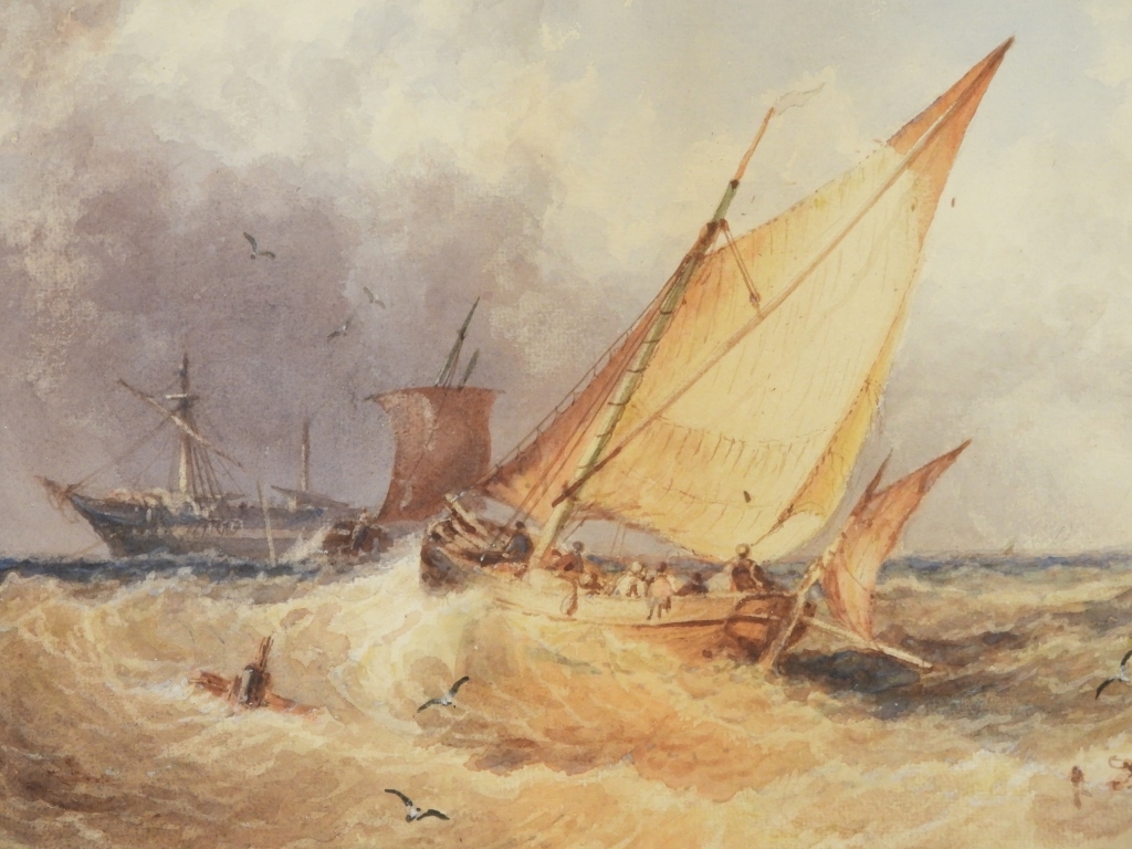 George Stainton | George Stainton Stormy Sea Maritime WC Painting (19th ...