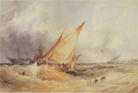 George Stainton | George Stainton Stormy Sea Maritime WC Painting (19th ...