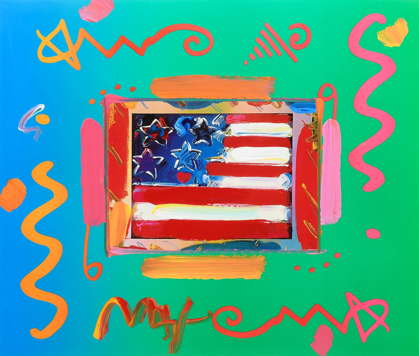 Peter Max | Flag with Heart (2006) | MutualArt