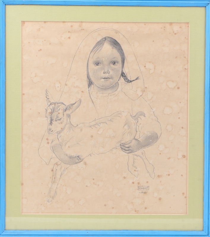Raquel Roque Gameiro | Retrato de menina com cabrito (1961) | MutualArt