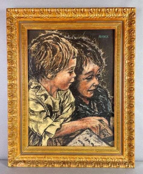 Abraham Rattner | Vintage Abraham Rattner Mixed Media Boy and Girl ...
