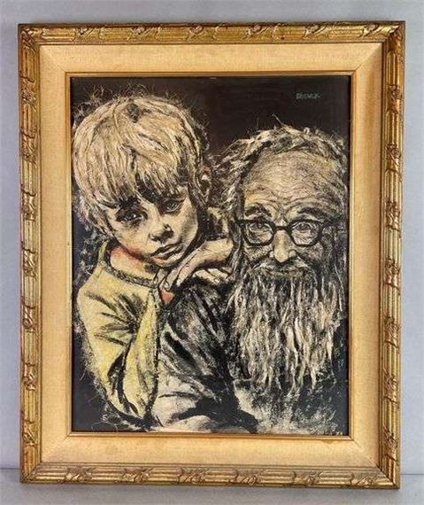 Abraham Rattner | Vintage Abraham Rattner Mixed Media Rabbi and Child ...
