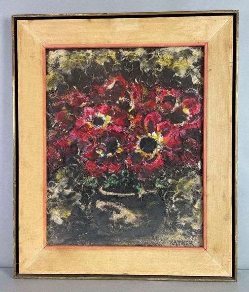 Abraham Rattner | Vintage Abraham Rattner Mixed Media Flowers in Vase ...