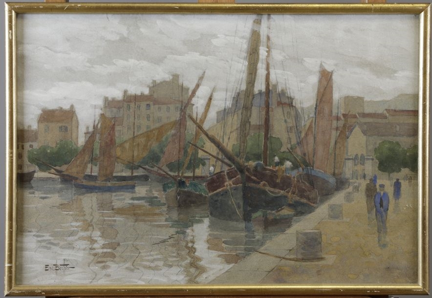 Ernest Berthier | Fishing boats in the port | MutualArt