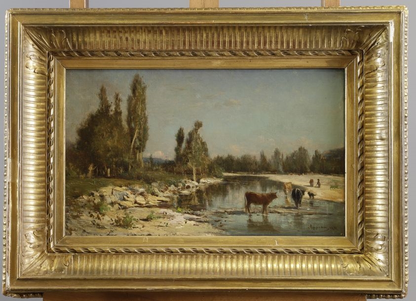 Adolphe Appian | . Cows drinking (1872) | MutualArt