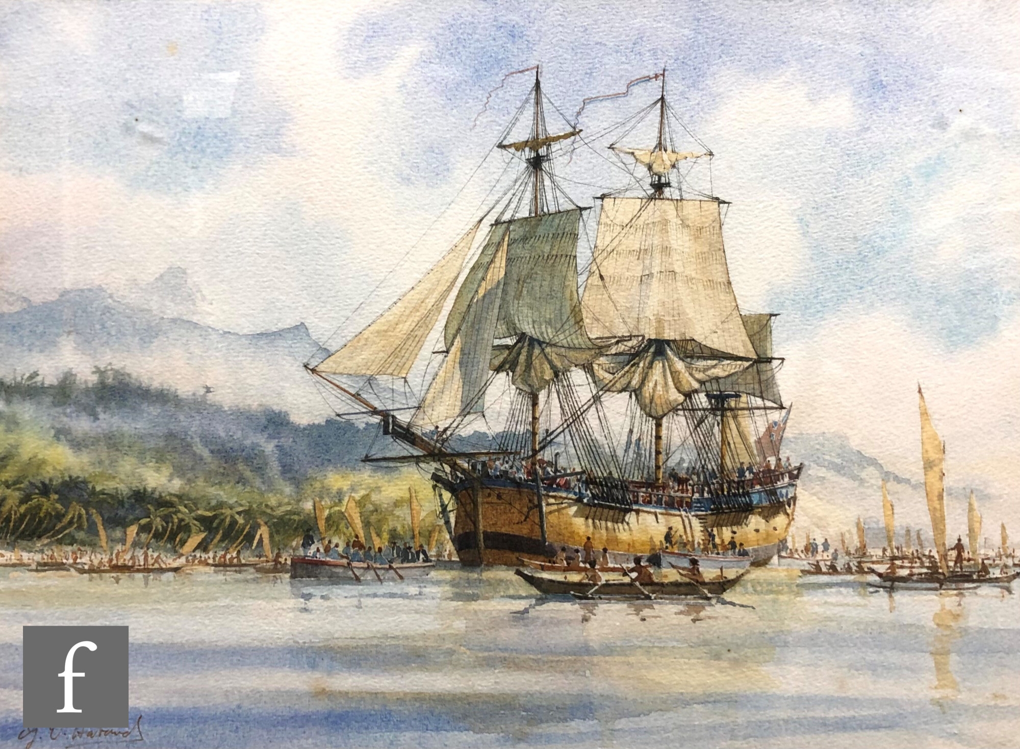 Geoffrey Huband | HMS Endeavour entering Matavai Bay, Tahiti | MutualArt