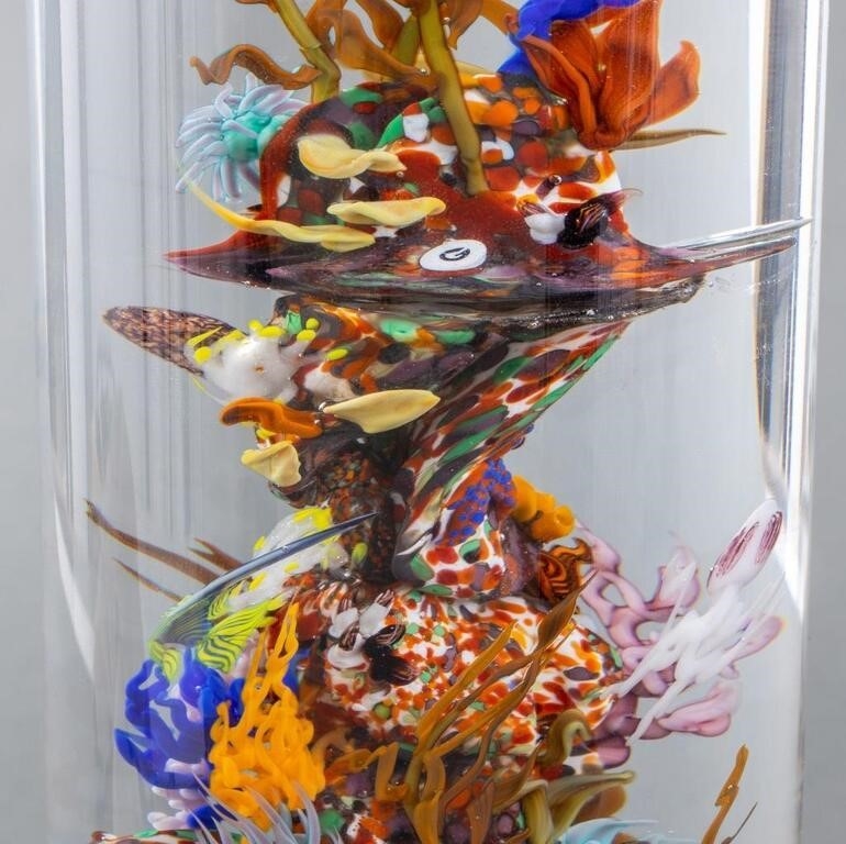Randall Grubb | magnum glass column sculpture depicting a marine life ...