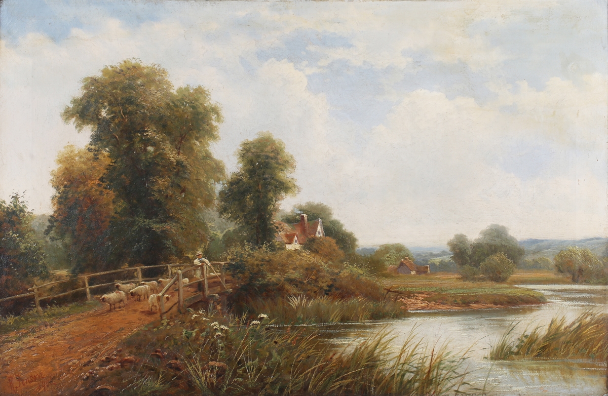 Robert Fenson | Fenland Landscape with Figure and Sheep on a Bridge ...