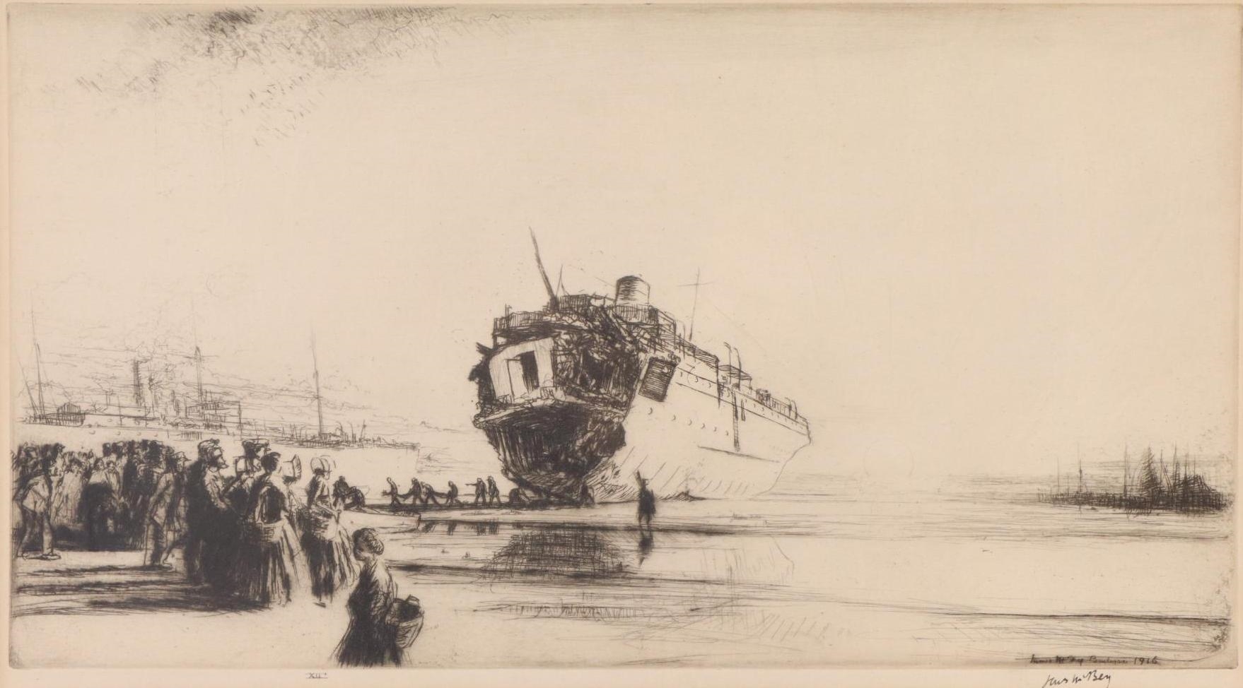 James McBey | The Torpedoed Sussex Beached at Boulogne (1916) | MutualArt