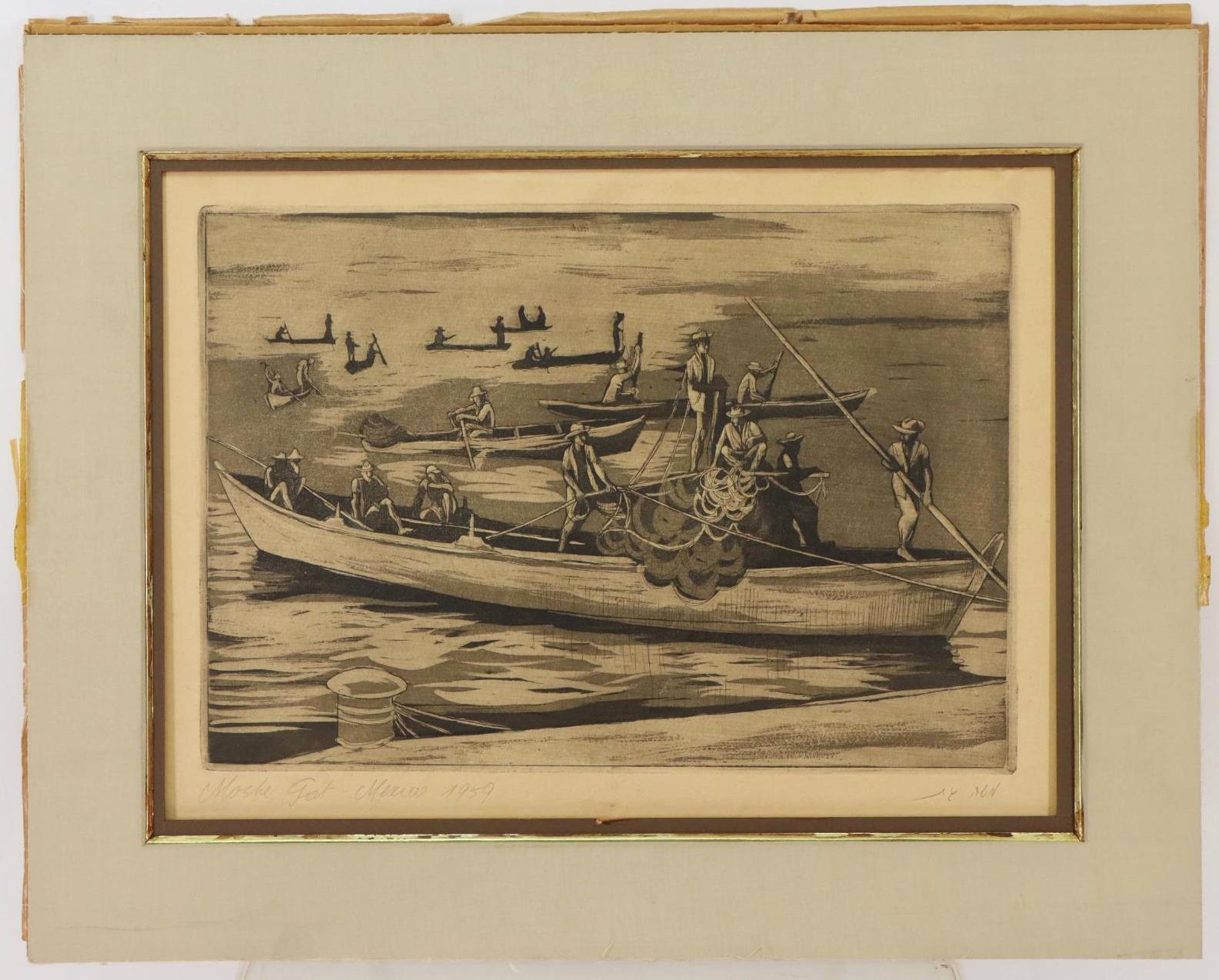Moshe Gat | Fleet of fishing vessels (1959) | MutualArt