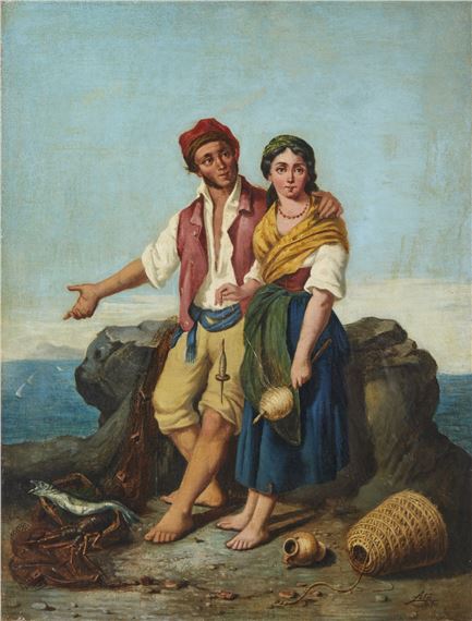 Italian School, 19th Century | Pair of characters in Neapolitan costume ...