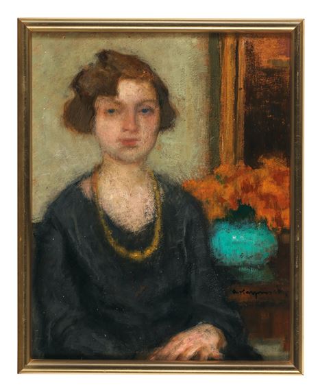 Alfons Karpiński | Damenbildnis vor Blumenvase | MutualArt