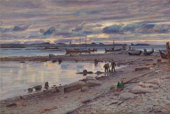 Ole Juul | Kystlandskap med folkeliv, Nordland | MutualArt