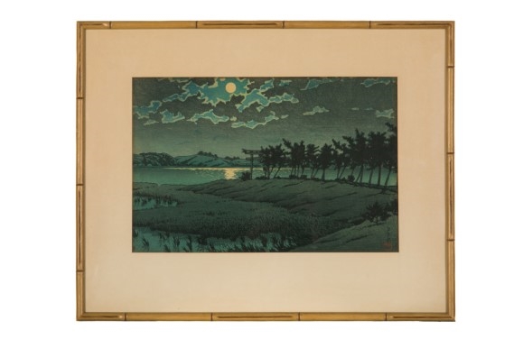 Hasui Kawase | depicting a full moon over Hiroura in lake Hinuma in ...