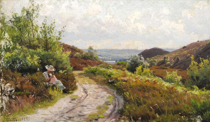 Peder Mork Monsted | Summer landscape from Dollerup Bakker (hills) in Jutland (1913) | MutualArt