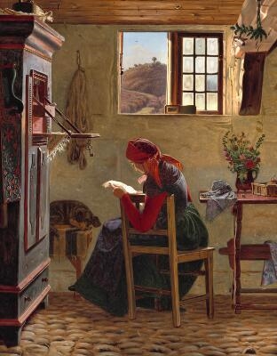 Christen Dalsgaard | Peasant interior with a young girl reading a ...