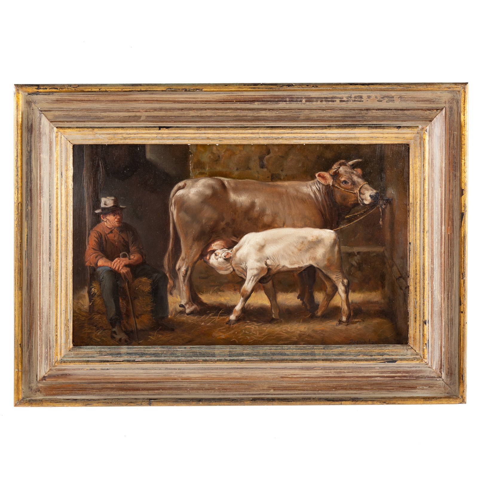 Joseph Sherly Sheppard | Farmer with Suckling Calf | MutualArt