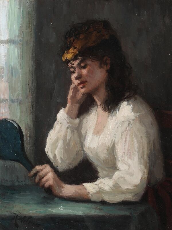 Helge Helme | An young girl with a mirror | MutualArt