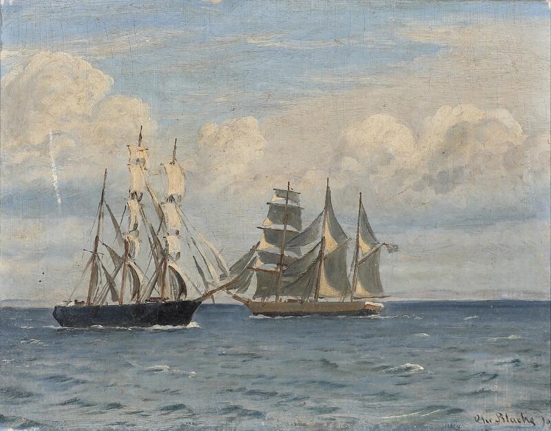 Christian Blache | Seascape with two siling ships (1901) | MutualArt