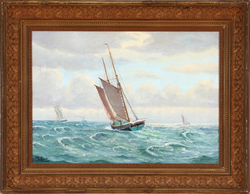 Frants Landt | Seascape with sailing ships | MutualArt