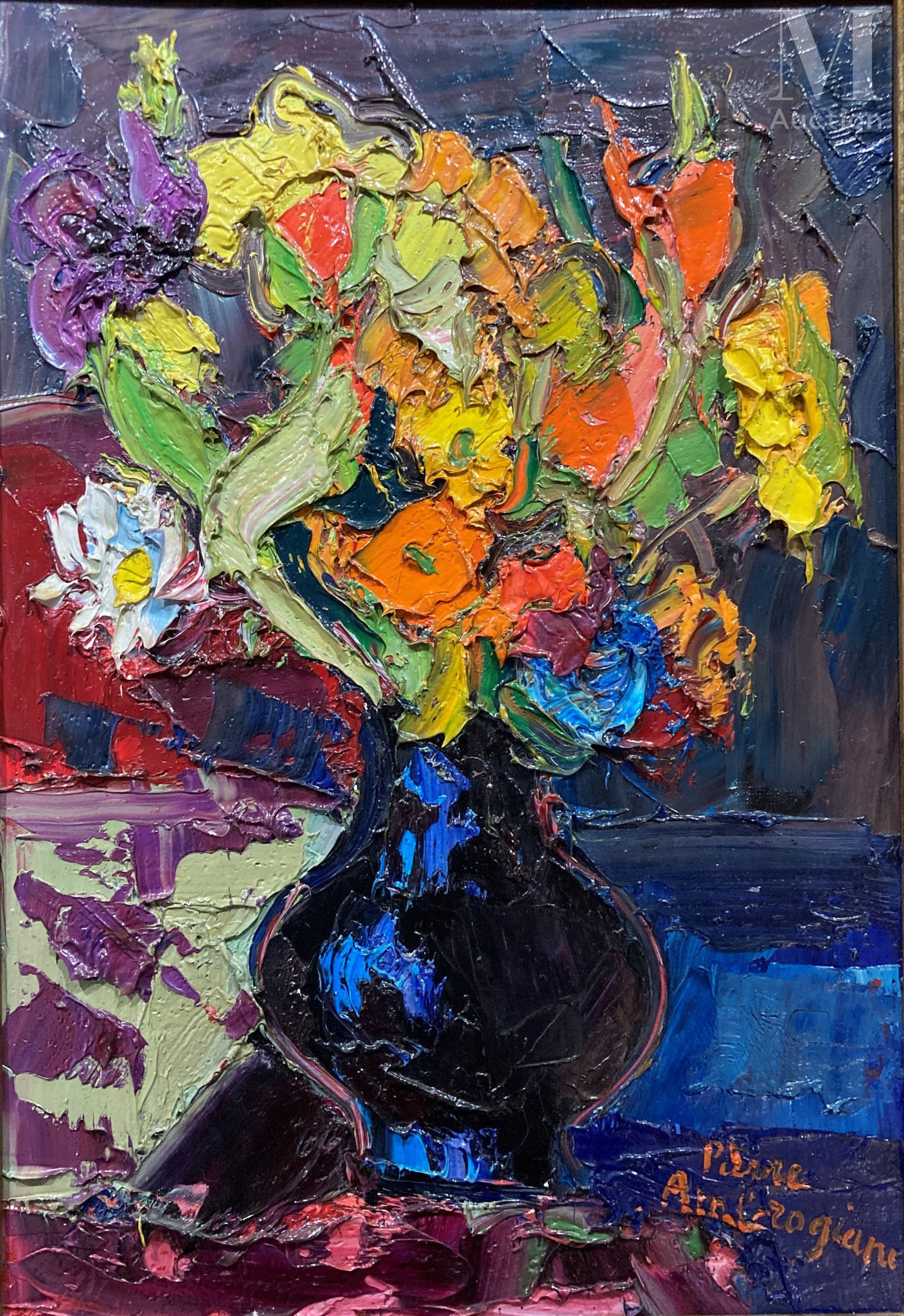 Pierre Ambrogiani | Bouquet de fleurs au vase noir | MutualArt