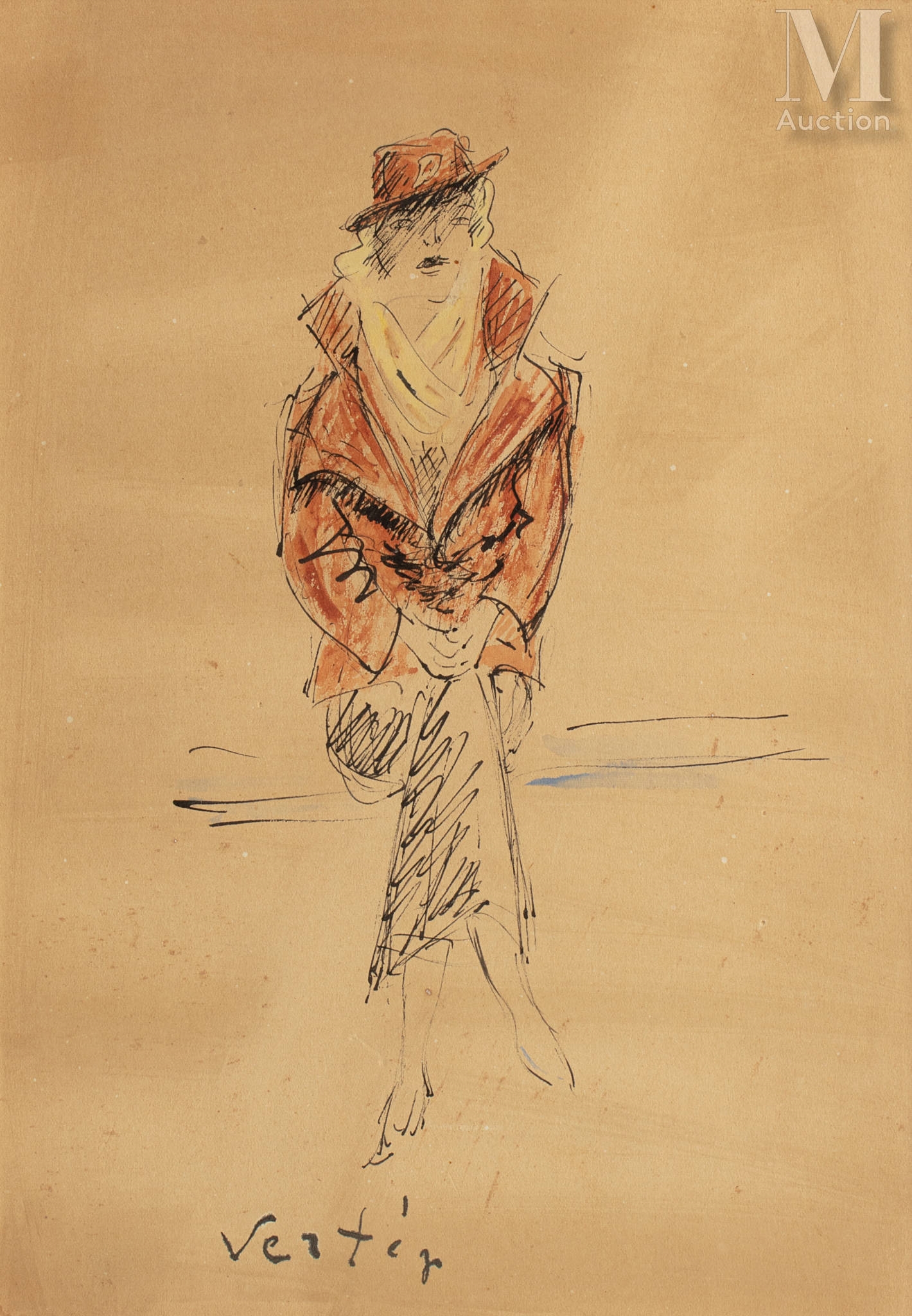 Marcel Vertès | Femme au chapeau assise | MutualArt