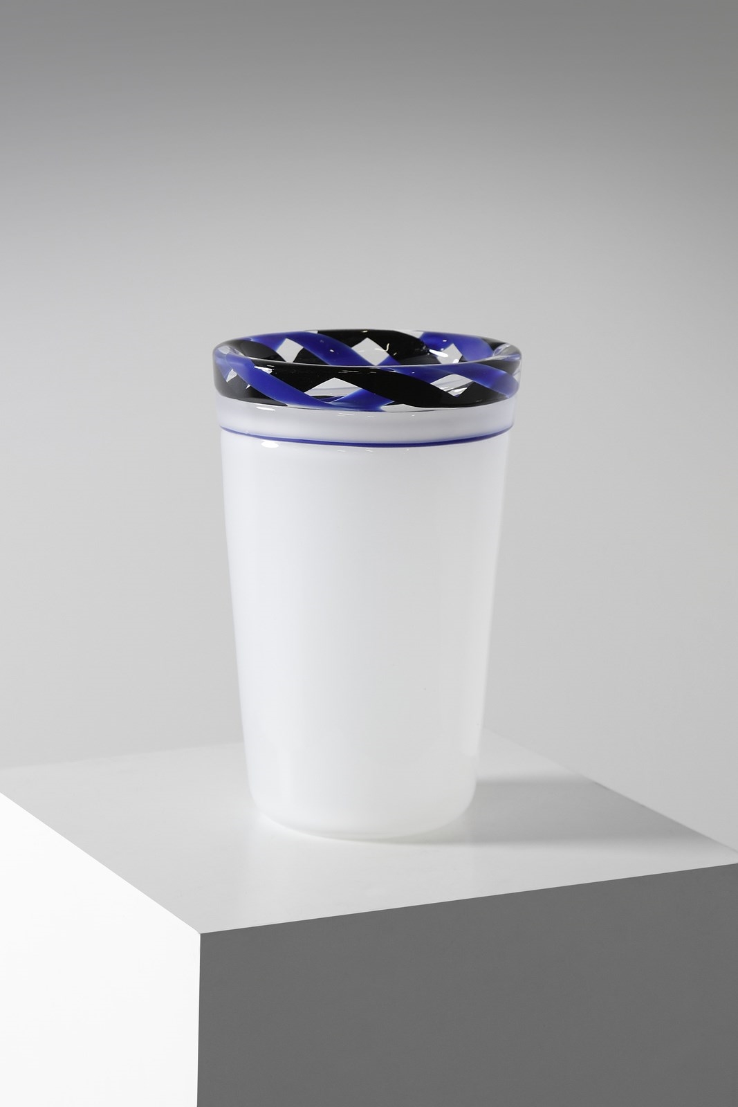 Paolo Crepax | Truncated cone vase in lattimo glass decorated with blue ...