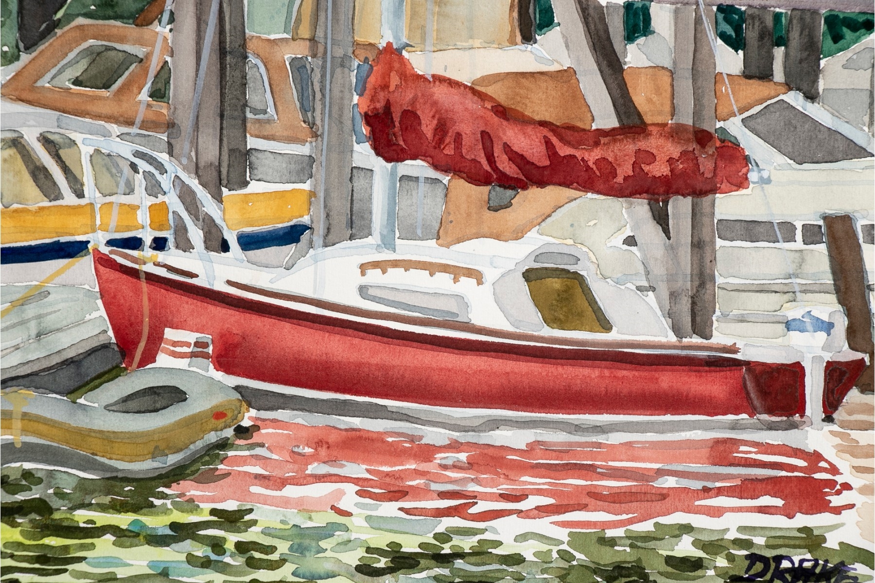 William L. Drake | Watercolor On Paper Wharf Scene - Unframed | MutualArt