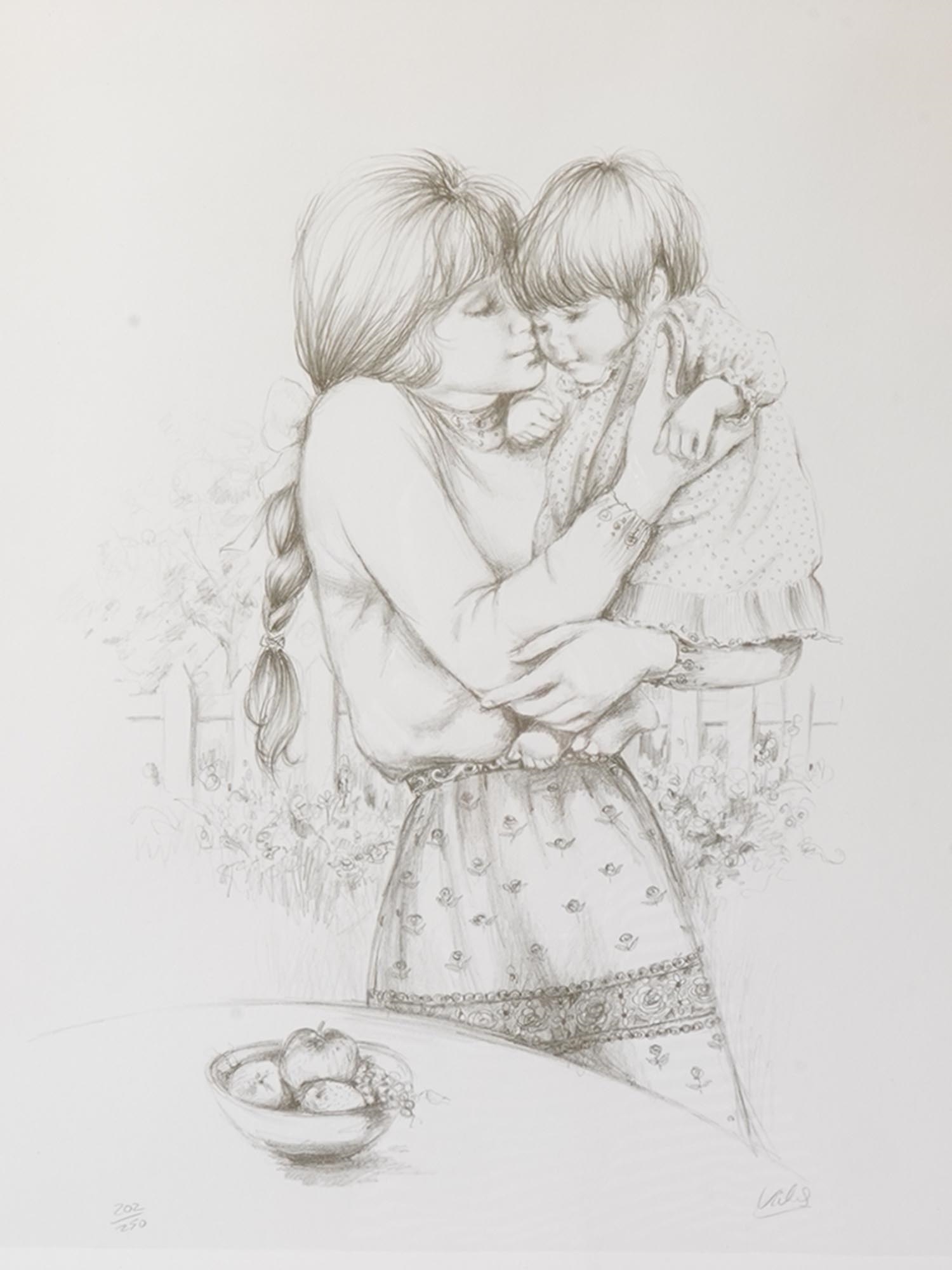 Victor Weisz | A lithograph print representing a young mother holding ...