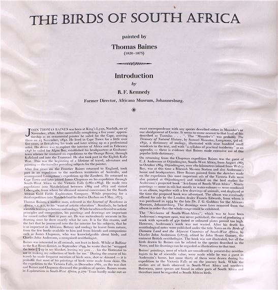 Thomas Baines | THE BIRDS OF SOUTH AFRICA | MutualArt