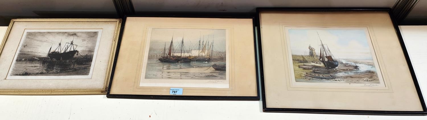 Henry G. Walker | two coloured etching of moored boats in bays | MutualArt