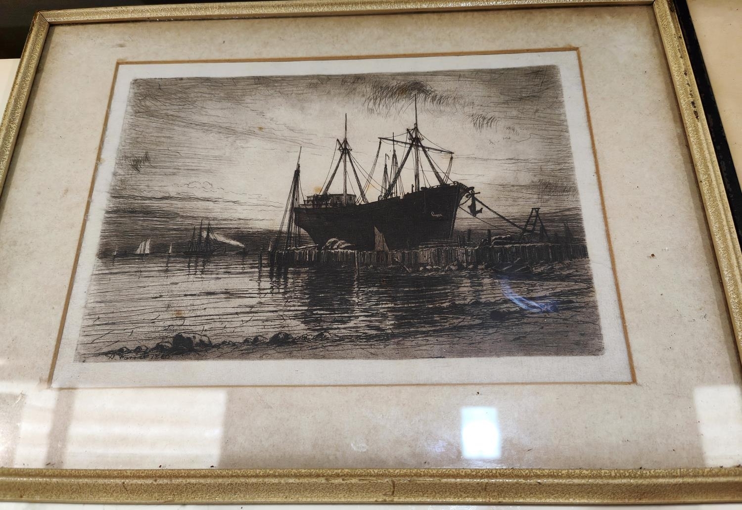 Henry G. Walker | two coloured etching of moored boats in bays | MutualArt