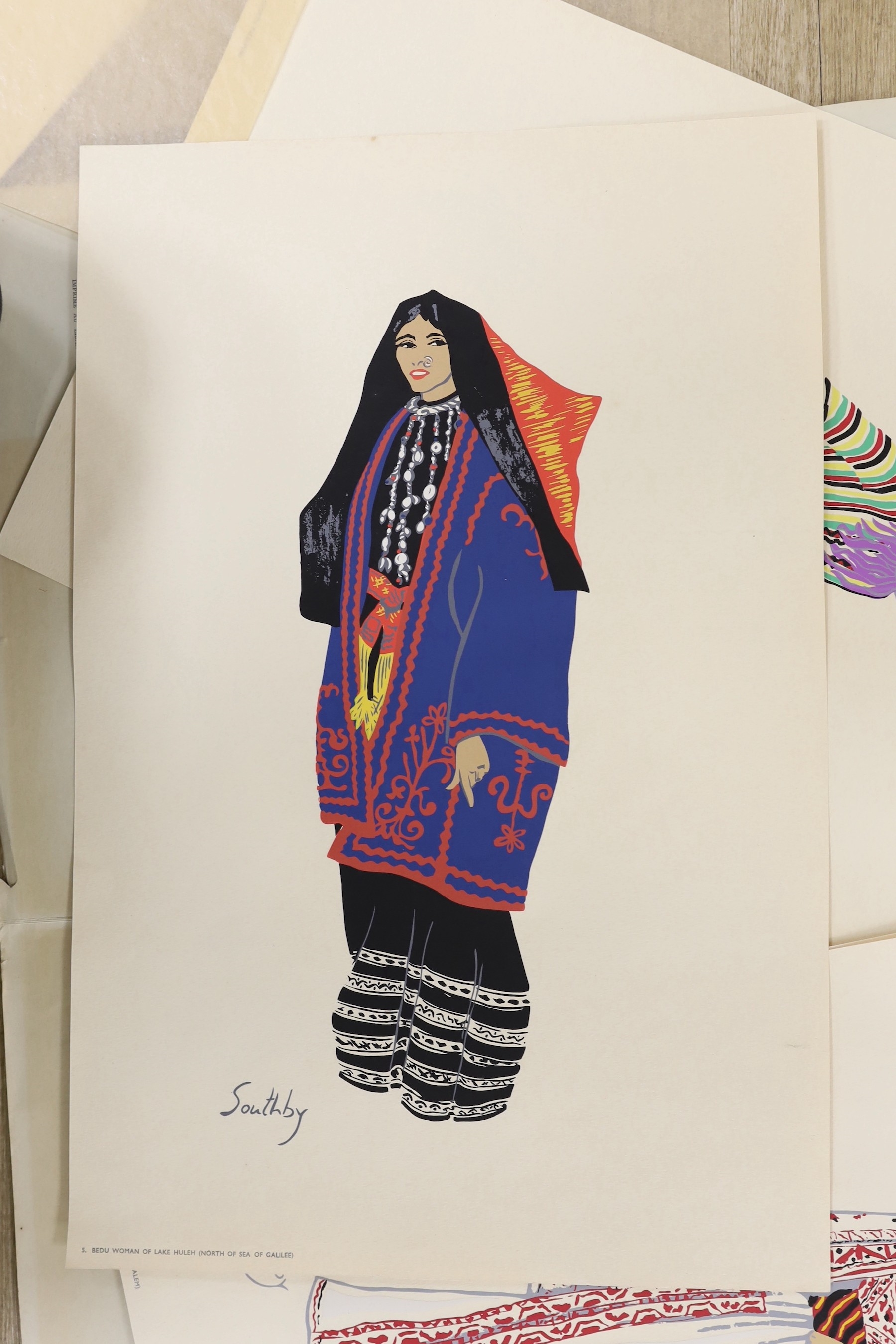 Susan Southby | harbour scene and six costume study prints ‘Costumes de ...