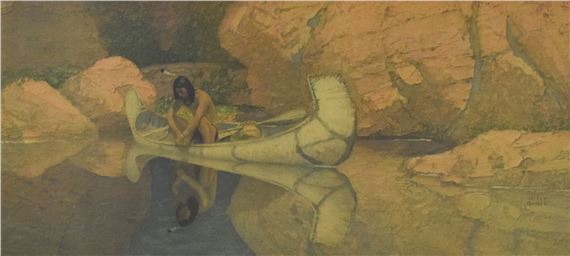 Robert Wesley Amick | Native American Indian in a canoe | MutualArt